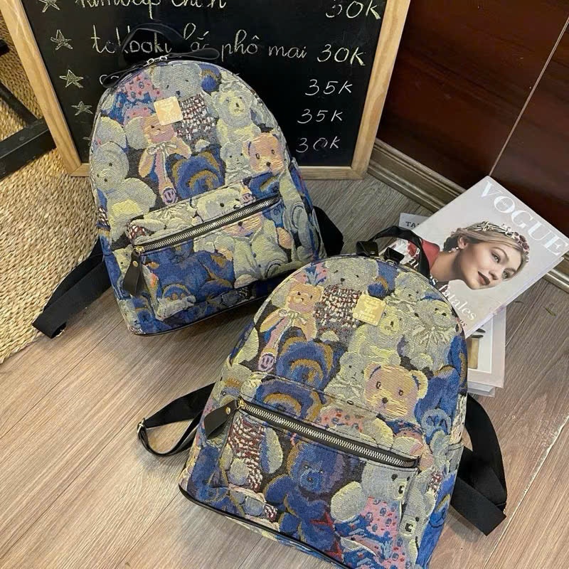 balo to, balo đi học size 40 hoạ tiết vải gấu xanh cho nam và nữ kiểu ...