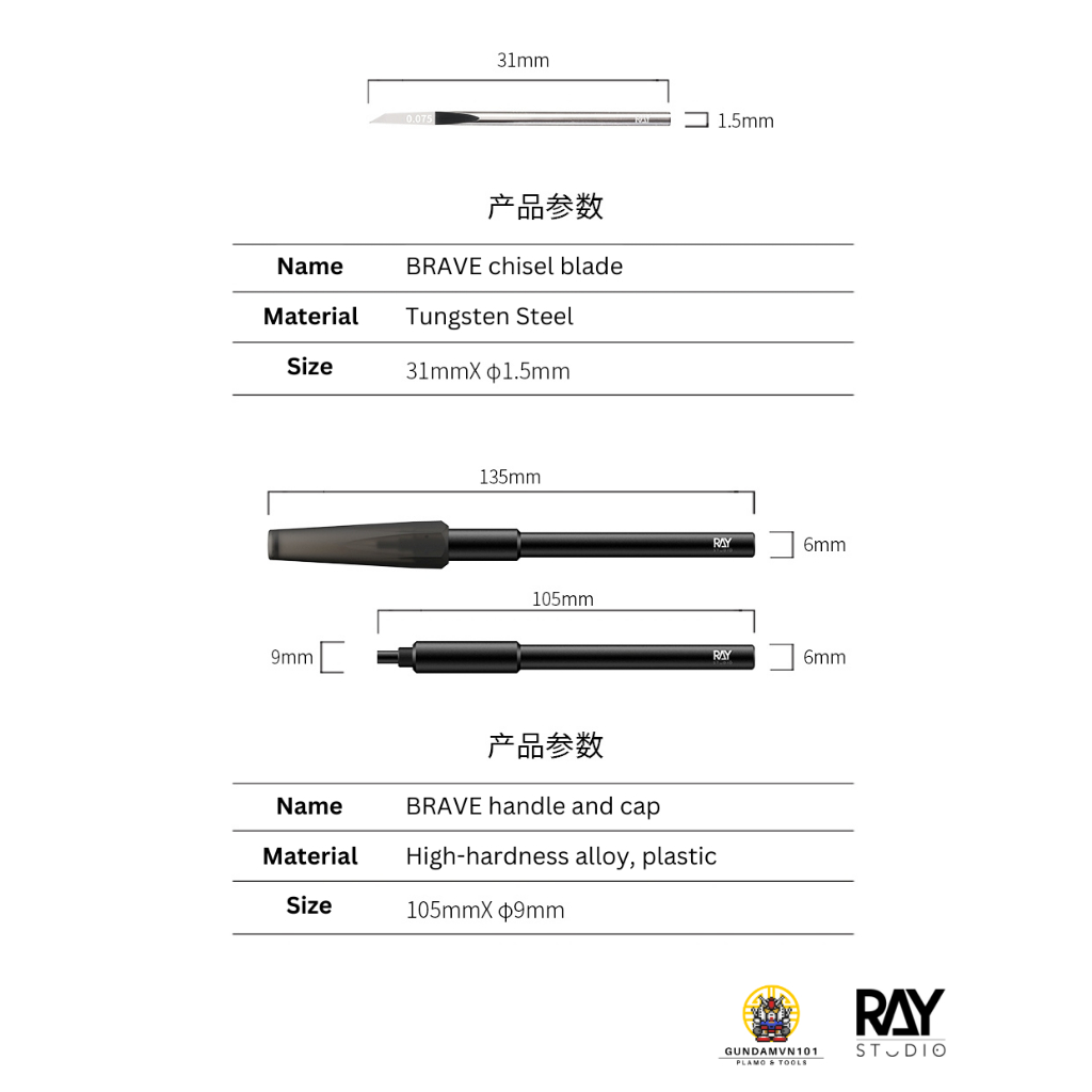 CHISEL CAO CẤP RAY STUDIO BRAVE CÁN KIM LOẠI - Dụng cụ dao kẻ khắc tạo ...