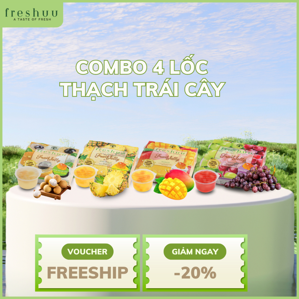 Lốc 4 hũ THẠCH TRÁI CÂY TƯƠI FRESHUU - Vị Tùy Chọn (Lốc 135G x 4 hũ) | Shopee Việt Nam