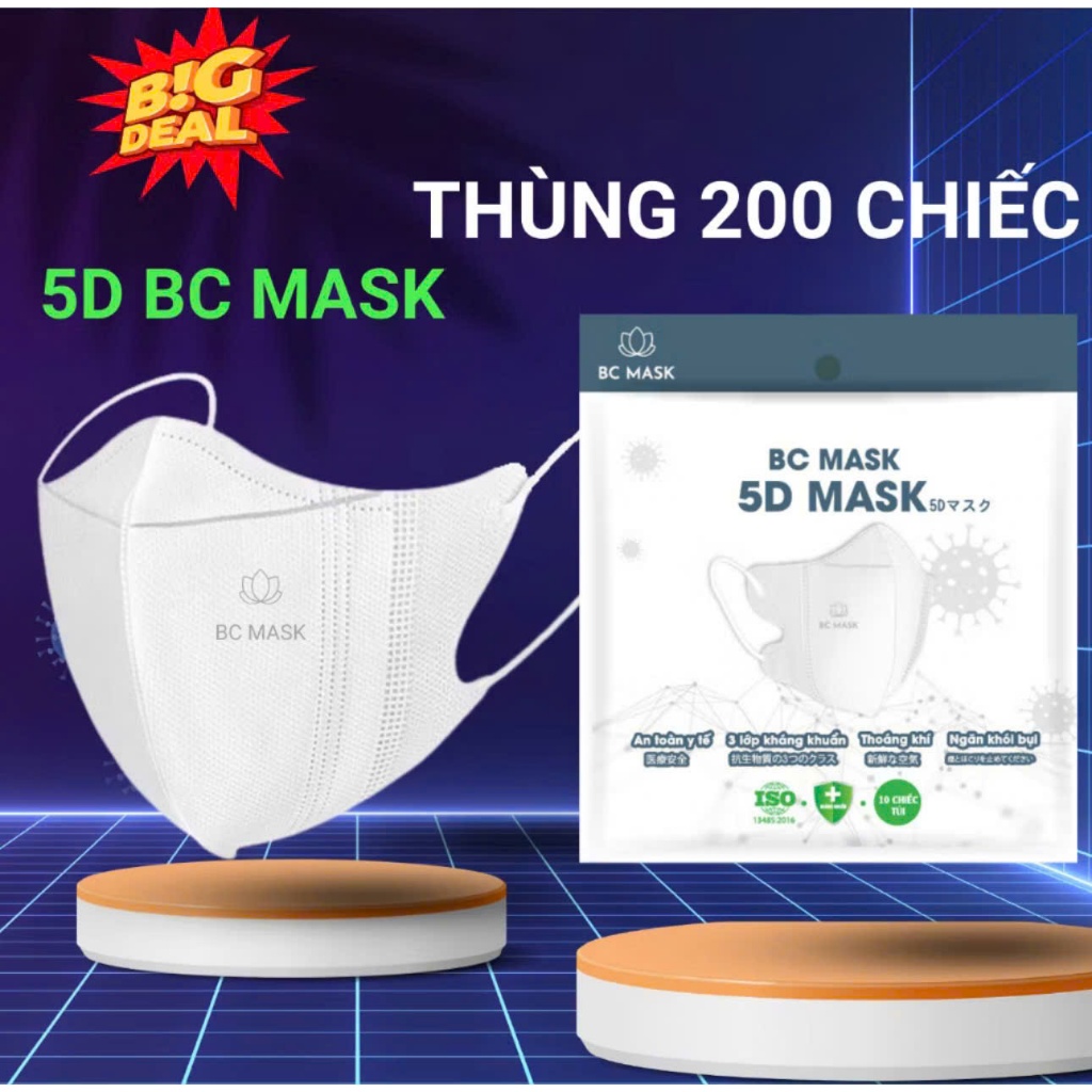 Thùng 100 Chiếc Khẩu Trang 5D BC MASK 3 Lớp Kháng Khuẩn Chống Bụi Cao ...