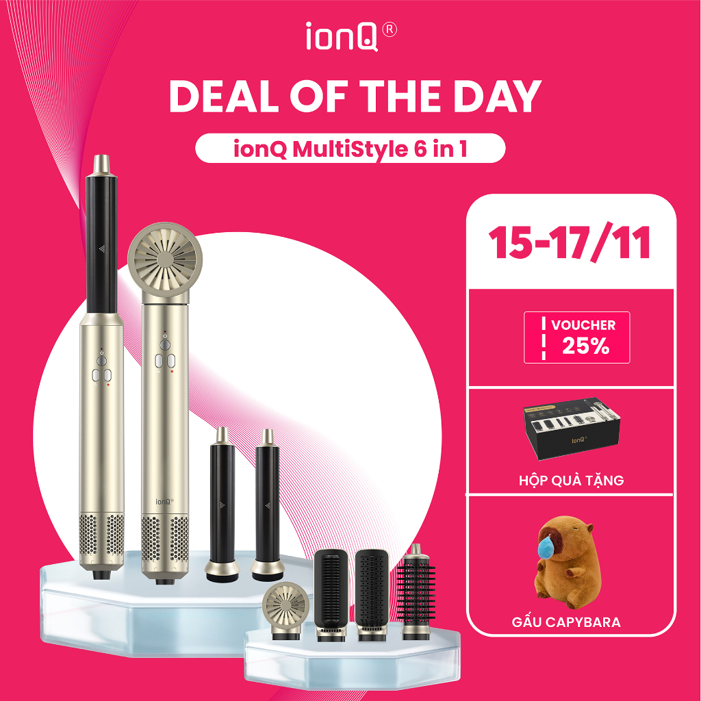 [1113K - GIÁ ĐỘC QUYỀN LIVESTREAM] Máy sấy tóc tạo kiểu 6 trong 1 ionQ MultiStyle 400 triệu ion ...