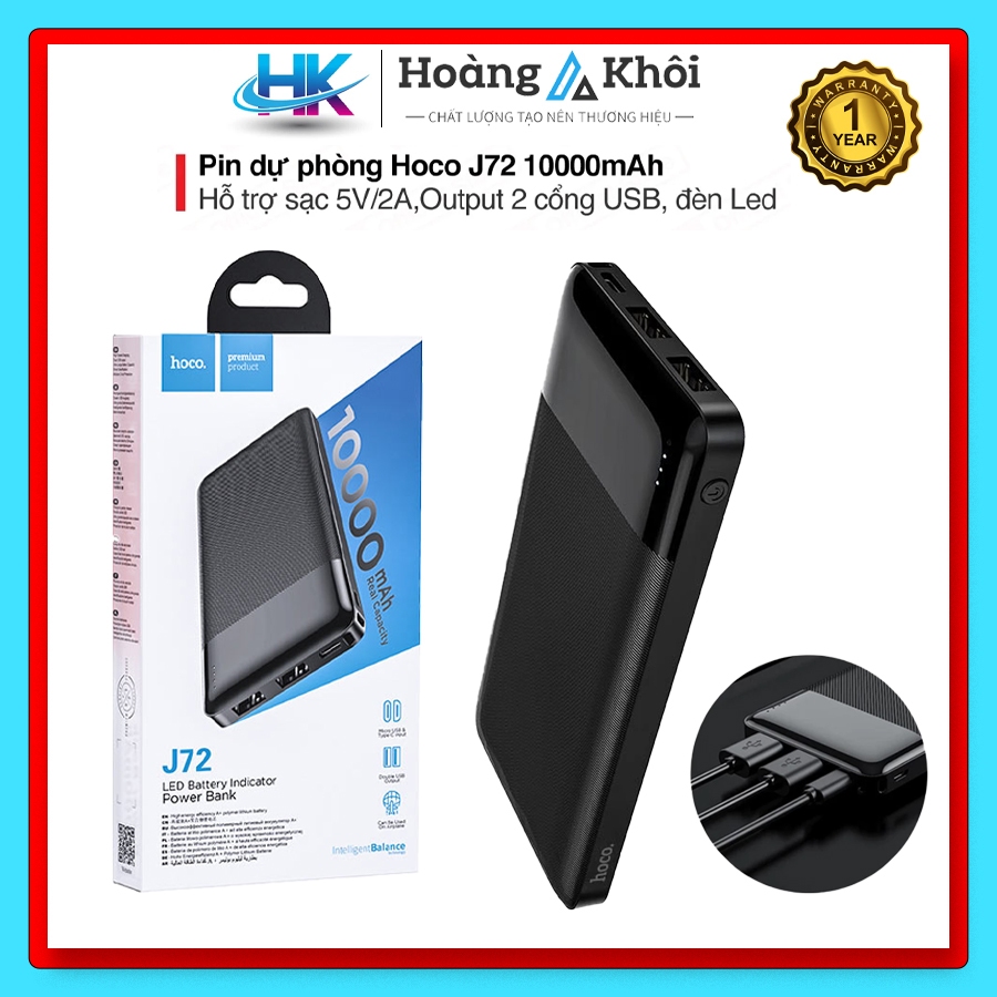 Pin sạc dự phòng Hoco J72 10000mAh Có đèn LED báo pin Sạc 2 thiết bị cùng lúc BẢO HÀNH 12 THÁNG ...