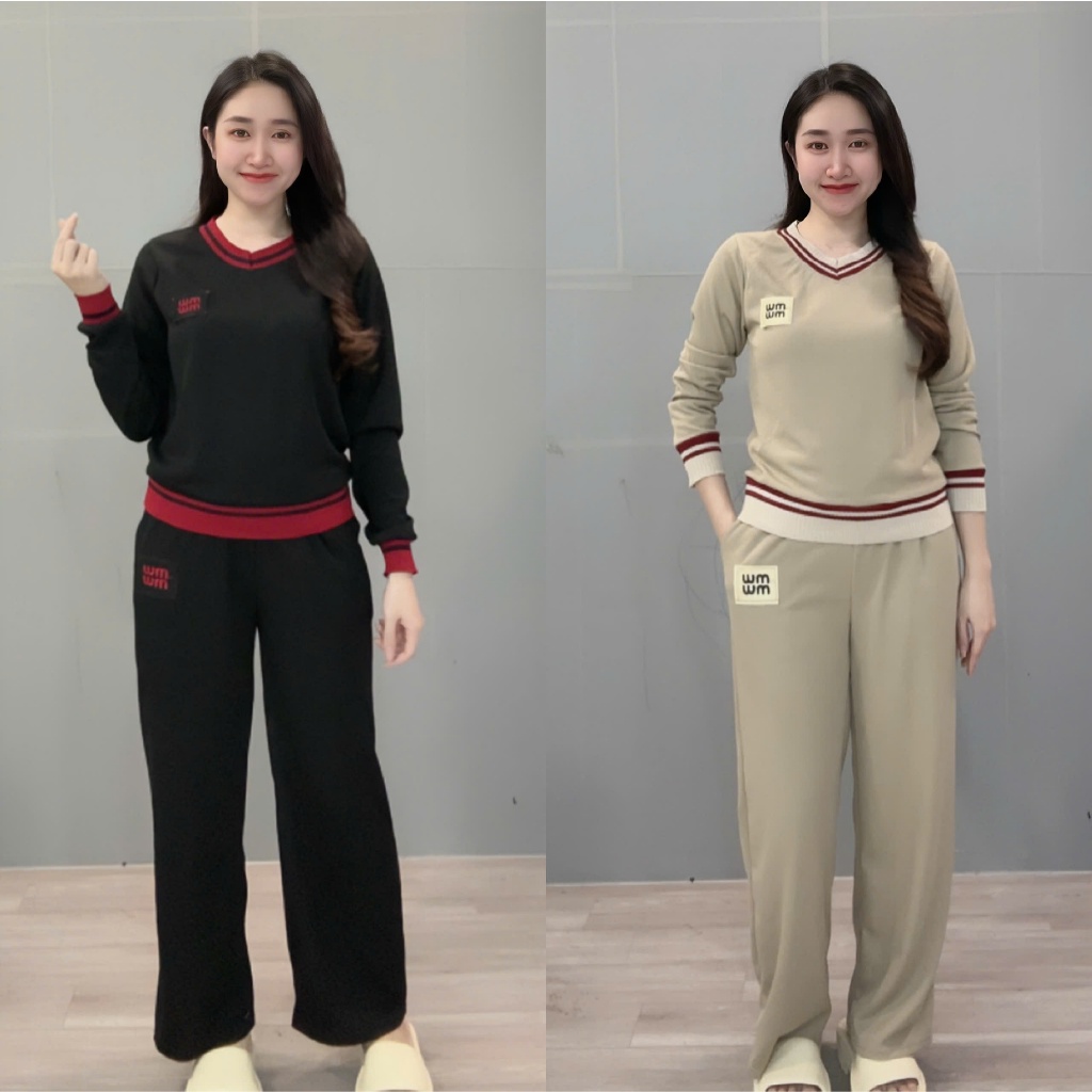 [ Sét cổ V bo ] Áo dài tay bo gấu mm, quần suông dài đủ size S ,M ,L ...