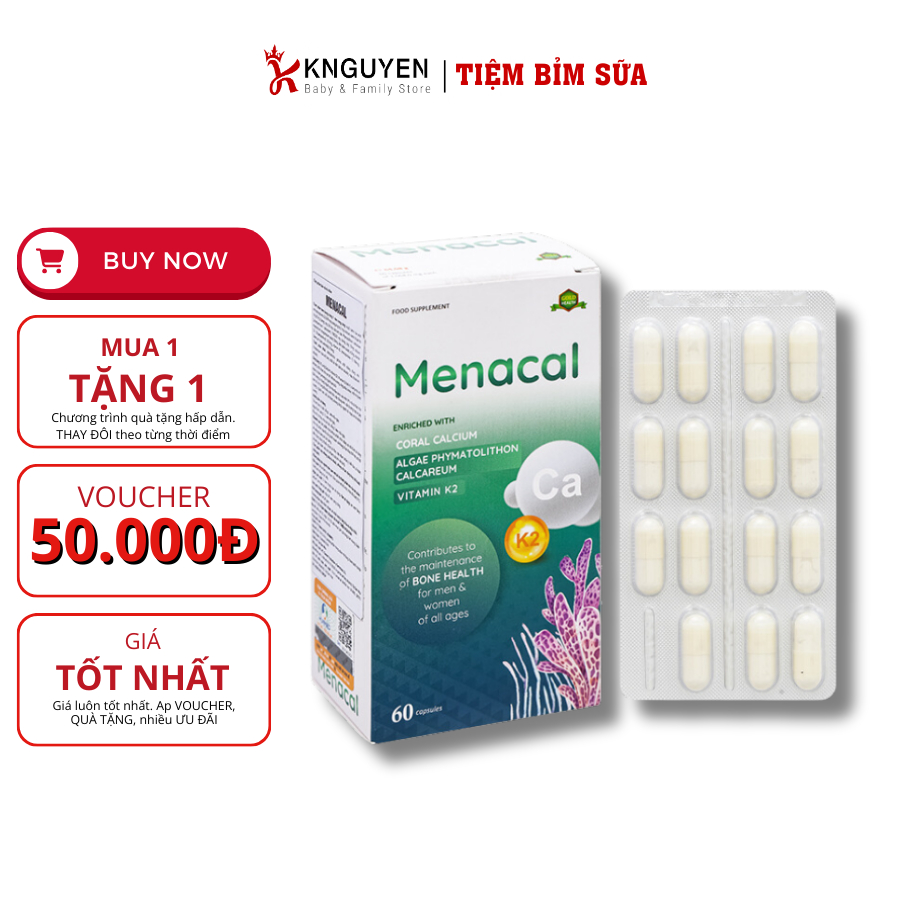 Viên uống bổ sung Canxi, vitamin K2 và D3 Aplicaps Menacal hộp 60 viên ...