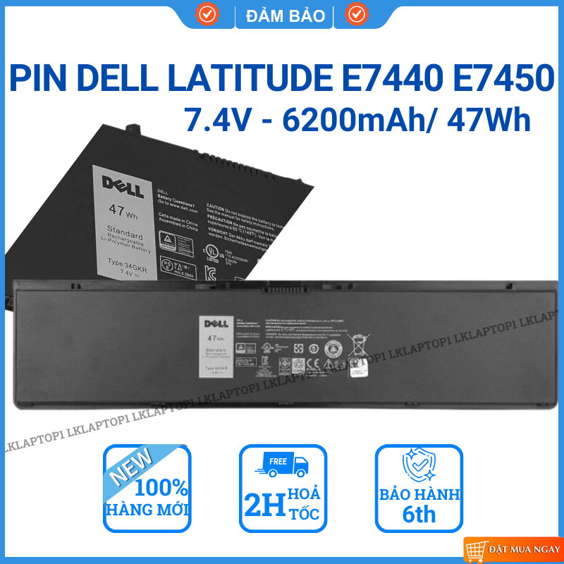 Pin Dell Latitude E7440 E7450 E7420 ZIN 47Wh 7.4V BATTERY 34GKR 909H5 ...