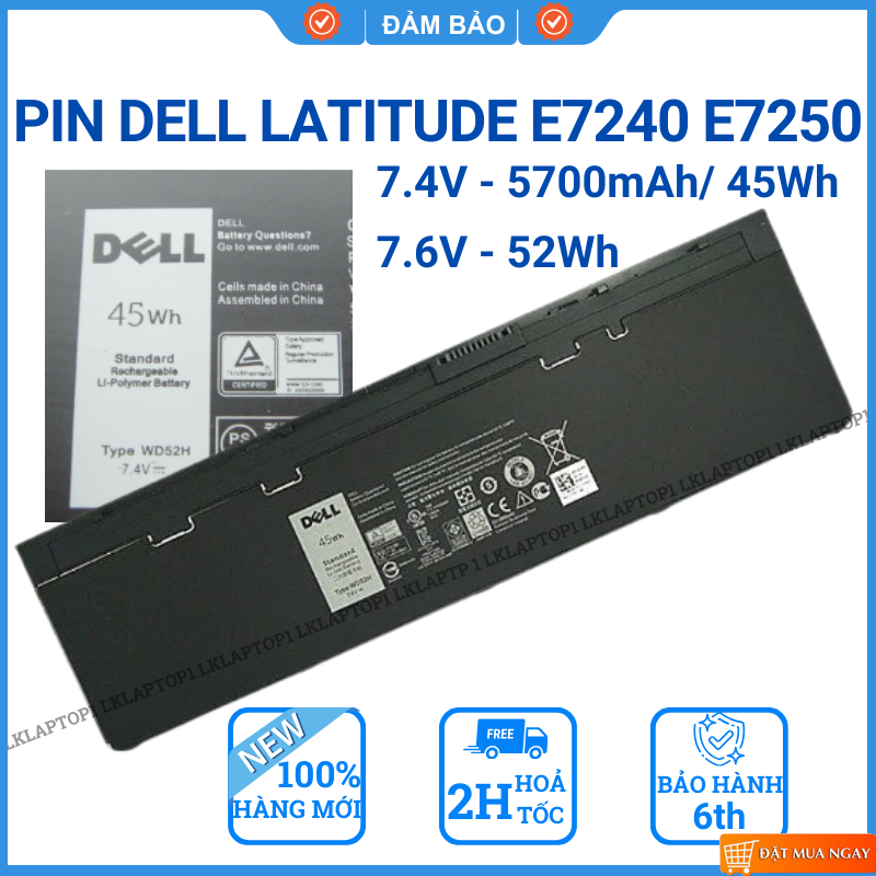 Pin Dell Latitude E7240 E7250 ZIN 45Wh 52Wh WD52H VFV59 new 100% ...