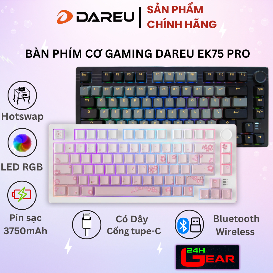 Bàn phím cơ không dây DAREU EK75 PRO - Black Golden (Triple Mode ...