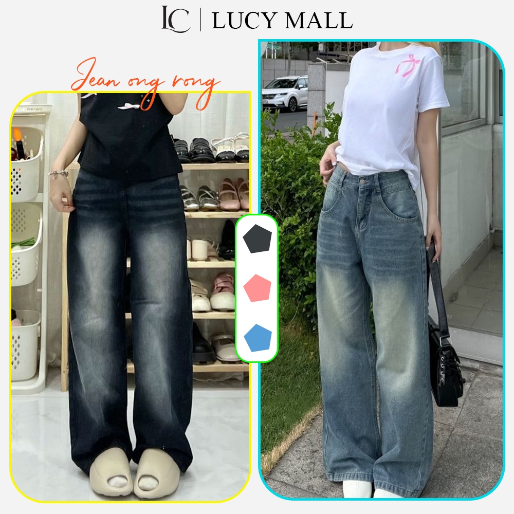 Quần Jean bò Nữ Ống Rộng Cạp Cao Lucy Wash Màu Vintage Cạp Cao Tôn Dáng ...