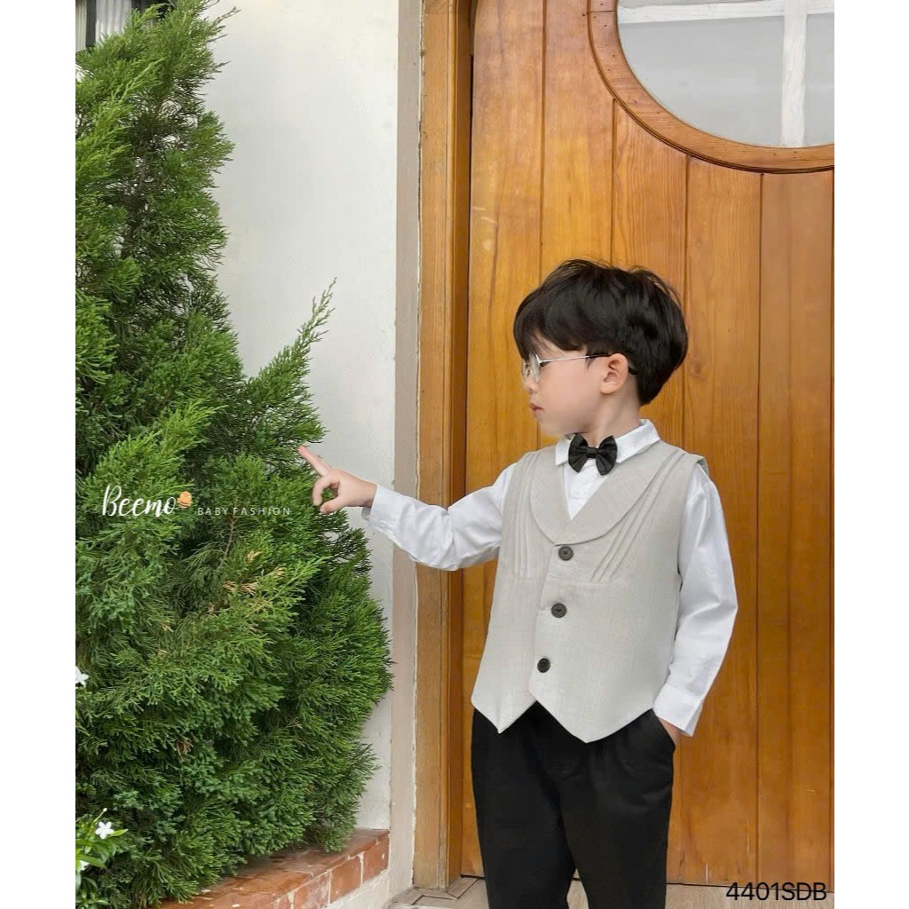 Beemo Set vest gile 4 chi tiết cổ ve vải chéo hàn mặc đi học, đi chơi ...