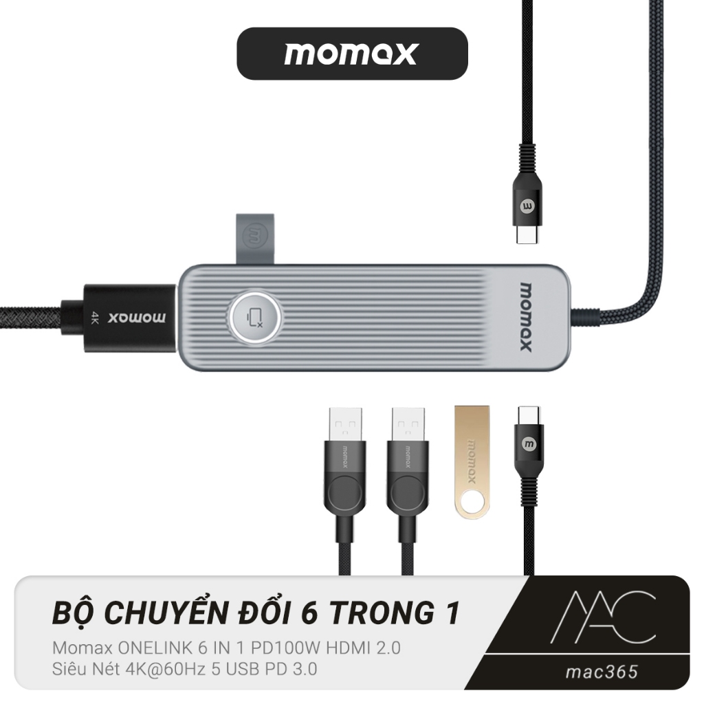 HUB chuyển đổi MOMAX vỏ nhôm cao cấp 6in1 Multi-Function USB-C HDMI 4K ...