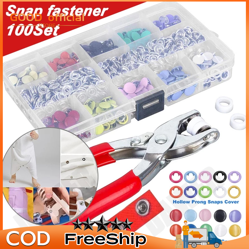 Bộ kìm bấm khuy cúc áo kèm hộp 100 chi tiết cúc áo đủ màu tiện dụng, Dụng cụ bấm khuy đa năng ...