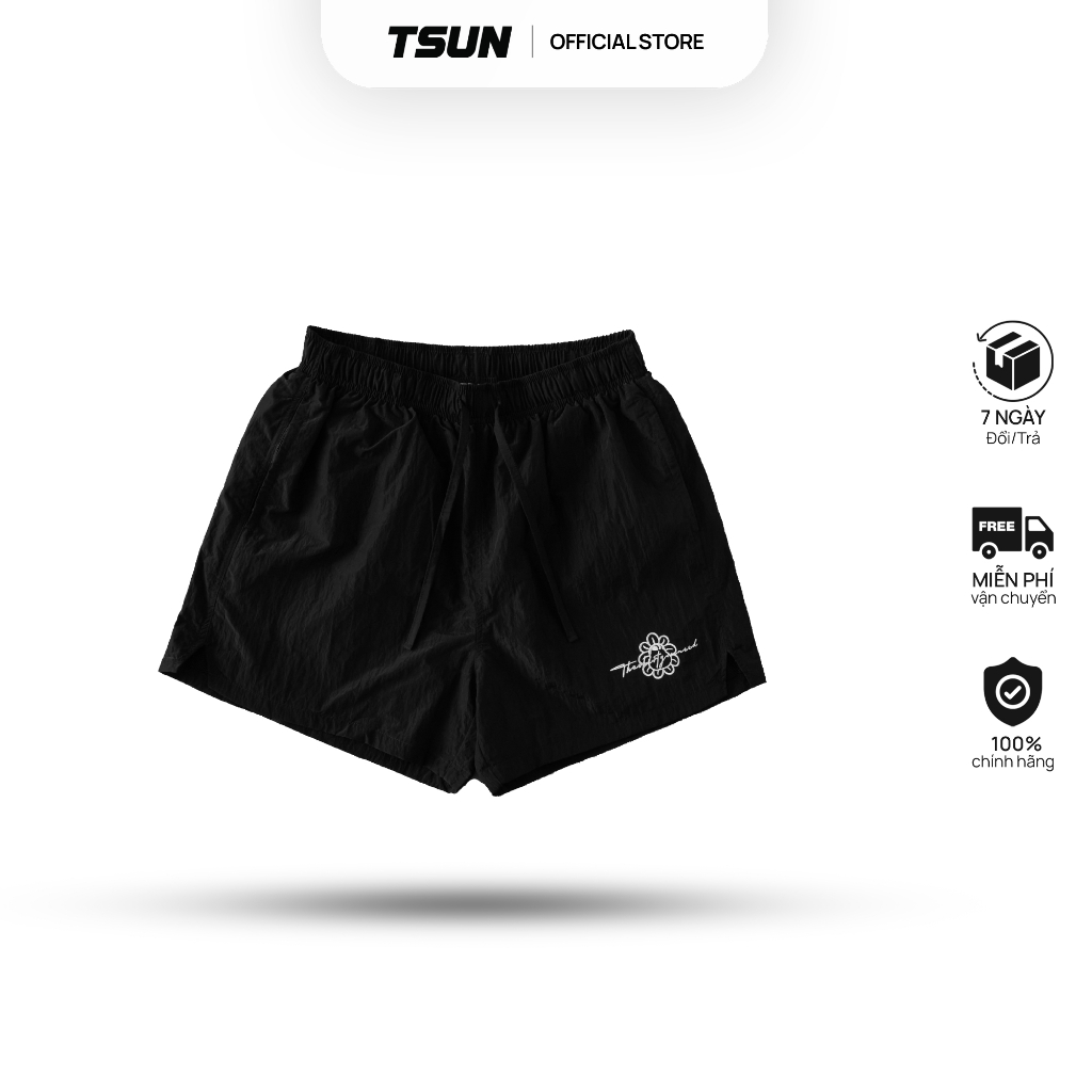 Quần Đùi Dù Màu Đen Brand TSUN Chính Hãng WooLogo, Chi tiết Thêu ...