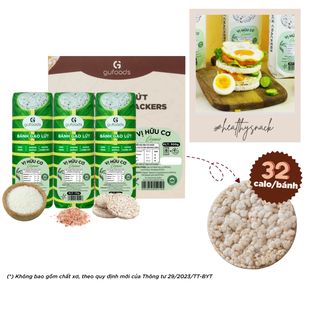Bánh gạo lứt GUfoods vị Hữu cơ GUfoods mẫu bao bì Tết - Làm từ gạo lứt ...