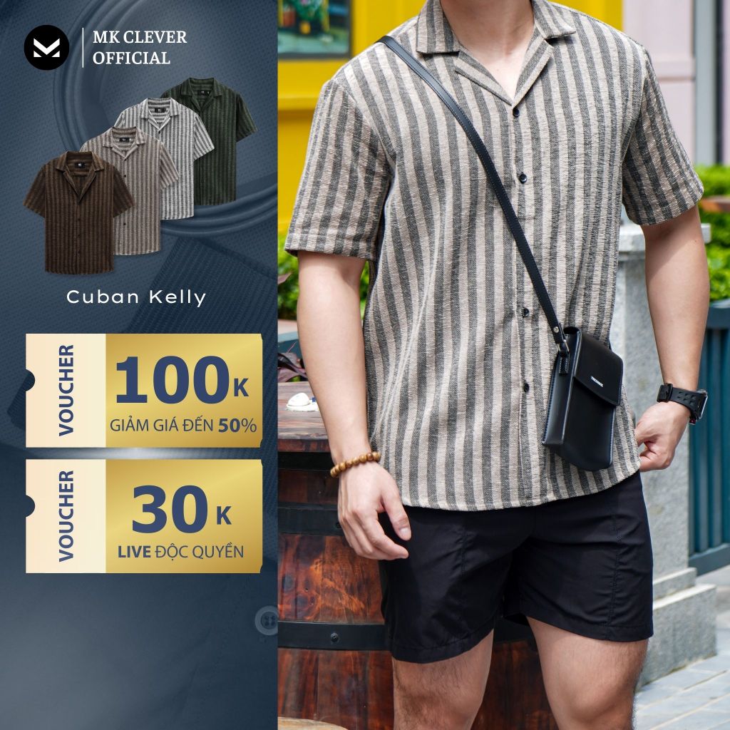 Áo Sơ Mi Kẻ Sọc Nam Kelly MK CLEVER Chất Đũi thô mềm mịn thoáng mát ...