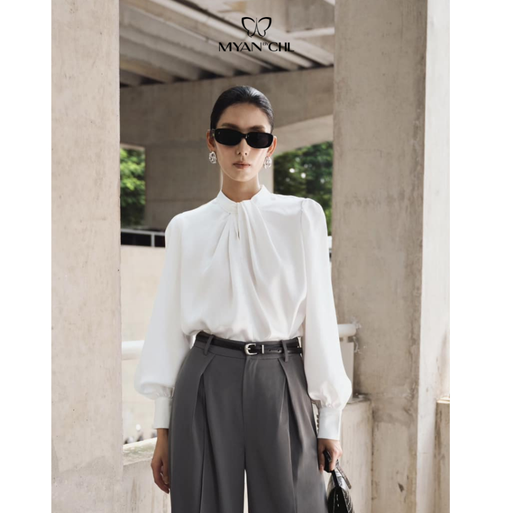 MYAN DESIGN Áo Lụa Satin Cổ Chéo Dài Tay Cúc Bọc Avn072413 | Shopee ...