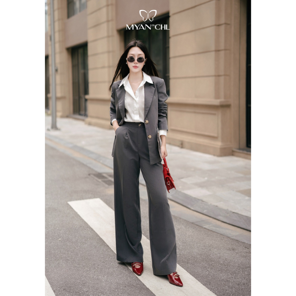 MYAN DESIGN Set Áo Khoác Vest Nữ Phối Gile Và Quần Ống Suông Cúc Đồi ...