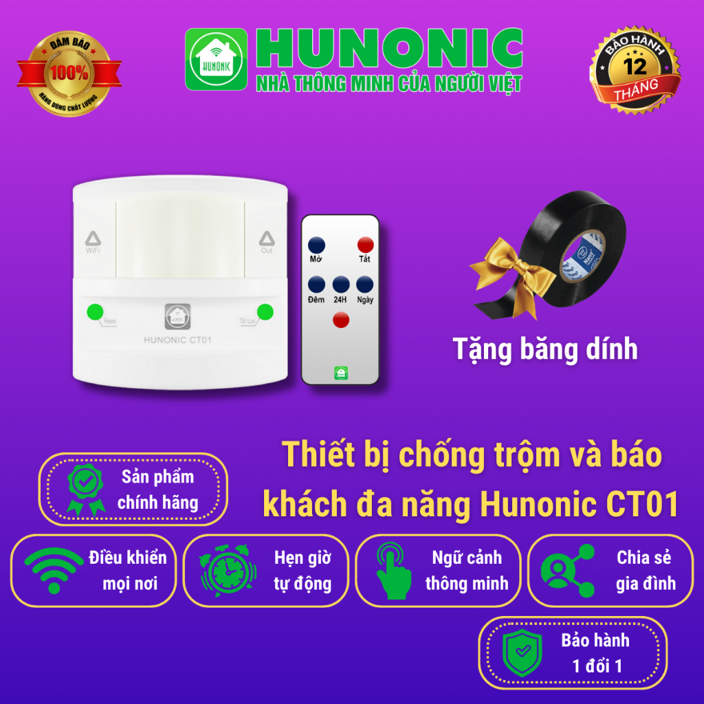 Thiết Bị Chống Trộm Kết Hợp Báo Khách Hunonic CT01, Điều Khiển Từ Xa, Gửi Thông Báo Về Điện ...