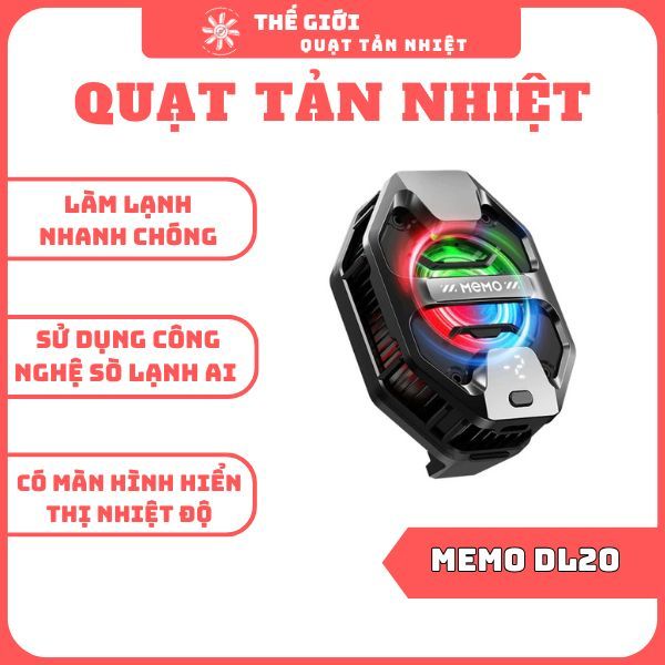 Tản nhiệt điện thoại Memo DL20 quạt sò lạnh Led RGB màn hình hiển thị ...