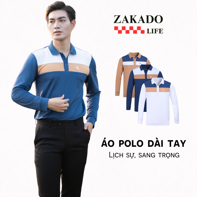 Áo polo dài tay nam ZAKADO phối màu sang trọng, lịch sự phù hợp mọi ...