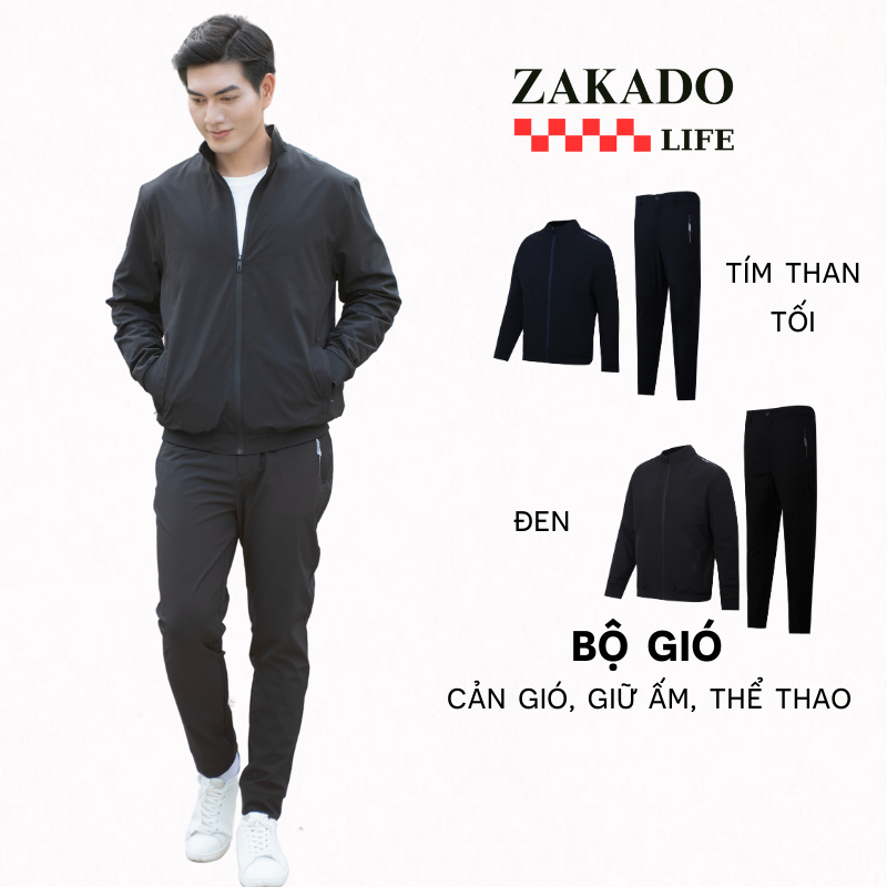 Bộ gió thể thao nam ZAKADO chất liệu mềm mại, cản gió, chống nước kiểu ...