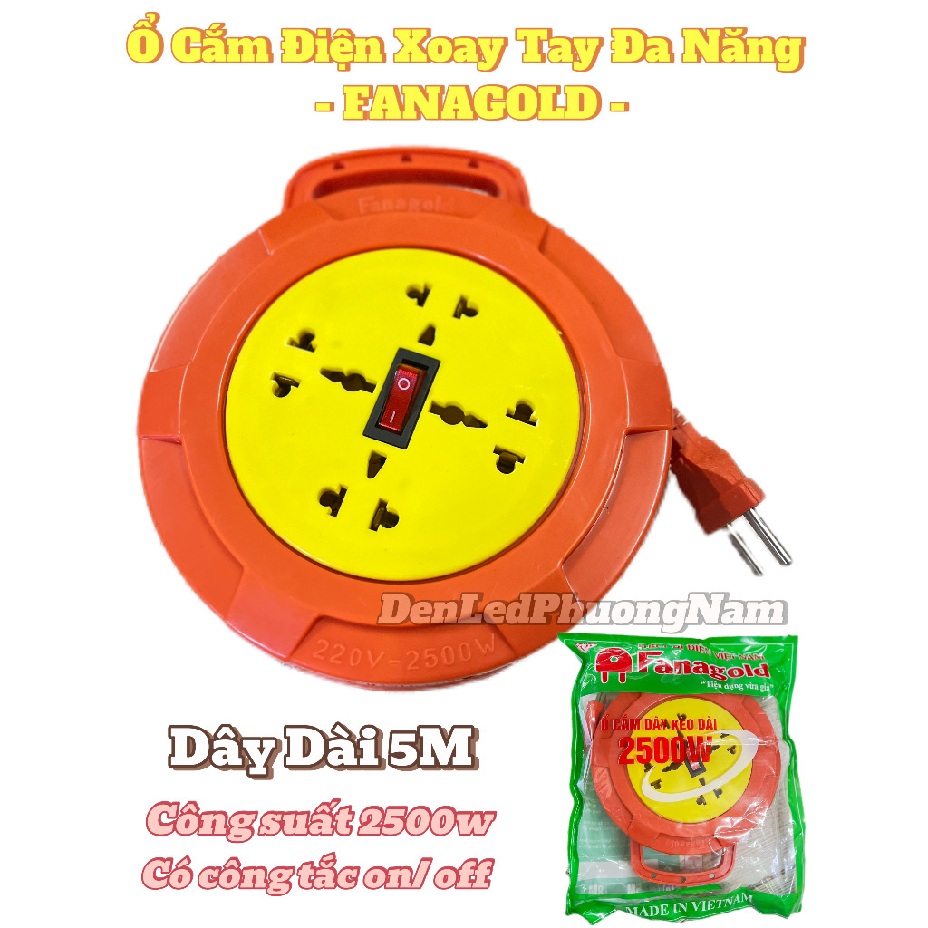 Ổ Cắm Điện Tròn Xoay Tay, rút gọn Dây tiện lợi, Tải 2500w, dài 5m/8m ...