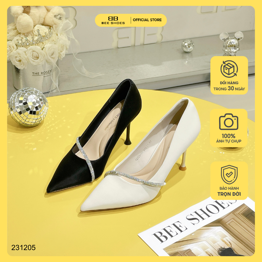 Giày cao gót nữ BEE SHOES mũi nhọn đính đá chéo gót 9cm - 231205 (form ...