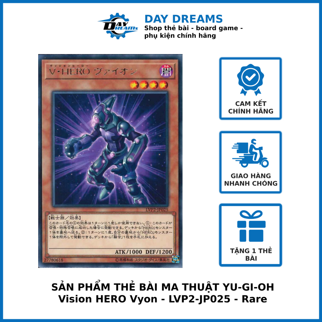 THẺ BÀI YUGIOH CHÍNH HÃNG: Vision HERO Vyon - LVP2-JP025 - Rare | Shopee Việt Nam