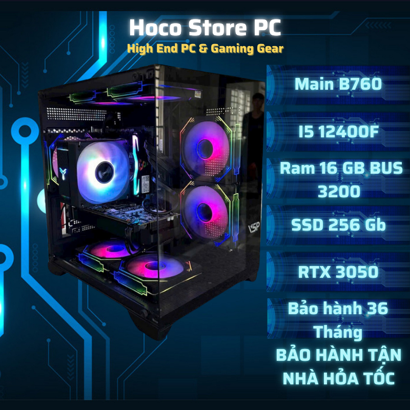 PC Gaming VSP Đen 512x2 CPU I5 12400F RTX 3050 6G Ram 16Gb SSD 256Gb ...