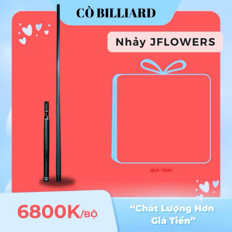 Cơ bida lỗ nhảy JFlower JP02 (chuôi + ngọn full carbon) (tặng kèm 9 món ...