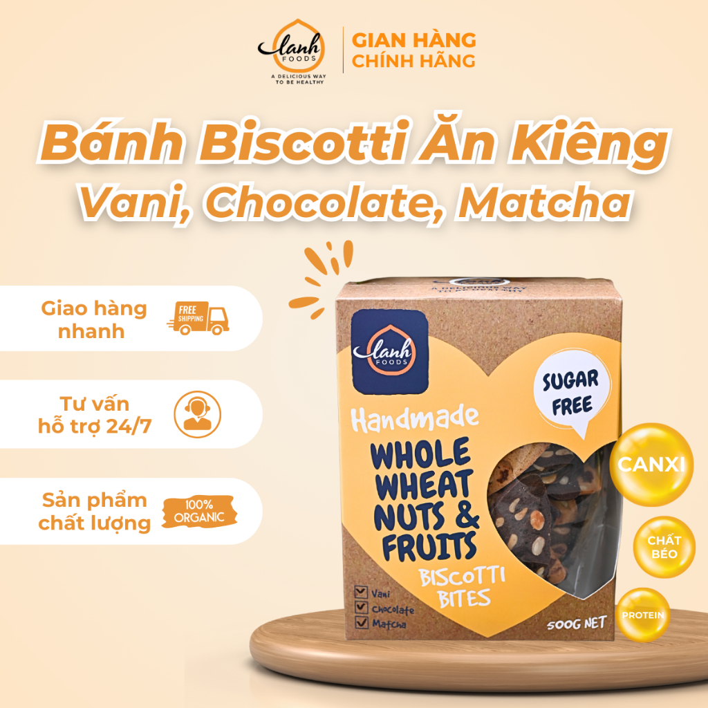 Bánh Biscotti, Bánh Ăn Kiêng Lành Mạnh Mix 3 Vị Vani, Chocolate, Matcha ...