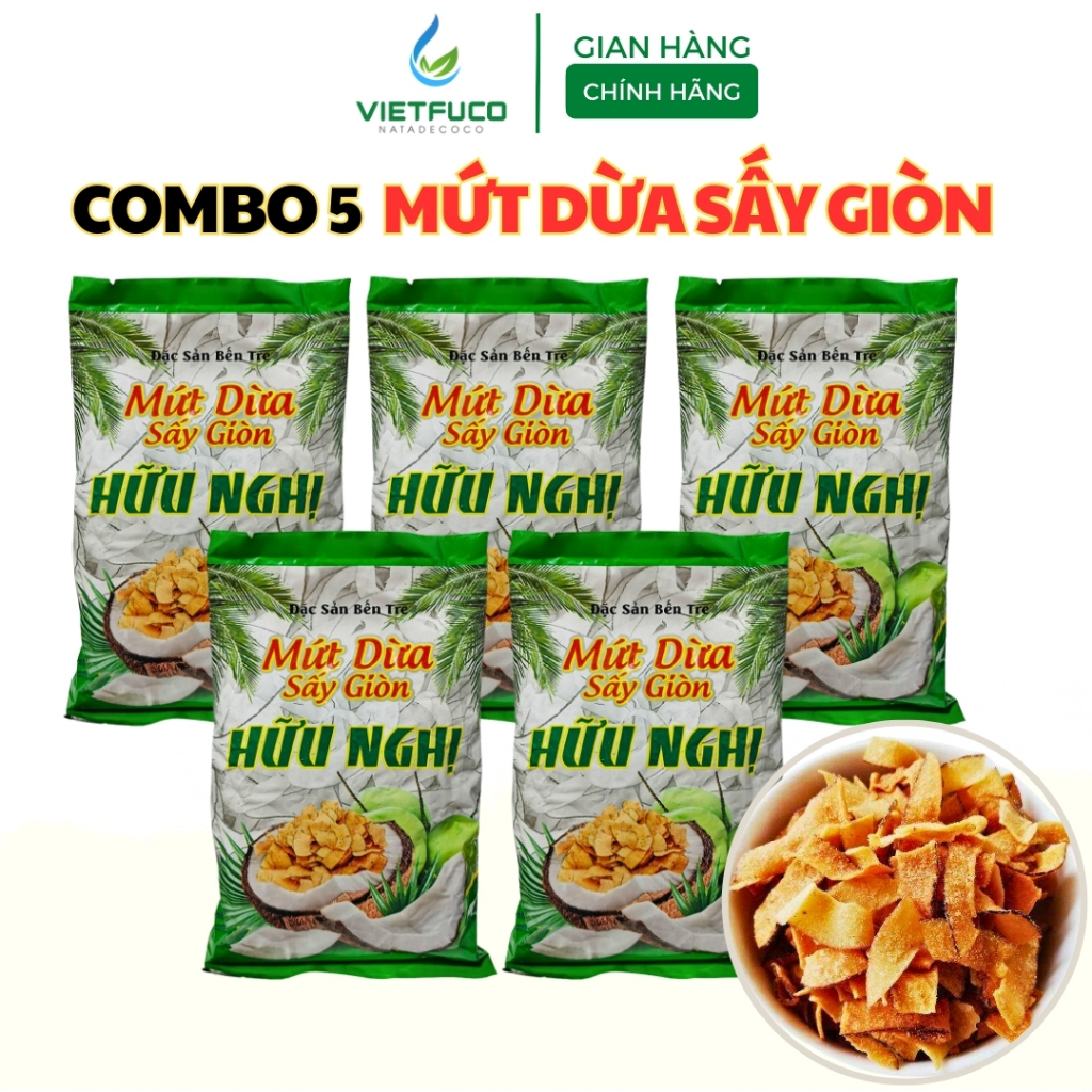 Combo 5 gói Mứt dừa khô sấy giòn Hữu Nghị - Đặc sản Bến Tre ( 275g x 5 ) | Shopee Việt Nam
