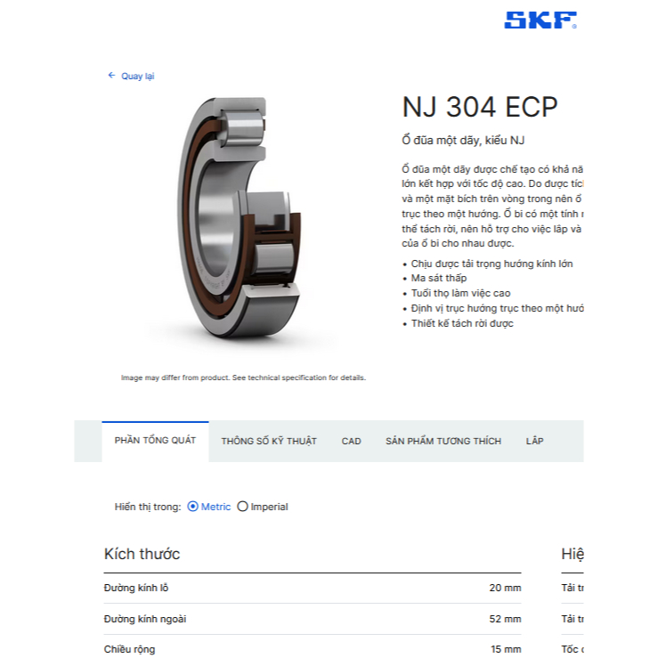 Vòng bi bạc đạn đũa NJ 304, NJ 305, NJ 306, NJ 307 ECP SKF | Shopee Việt Nam