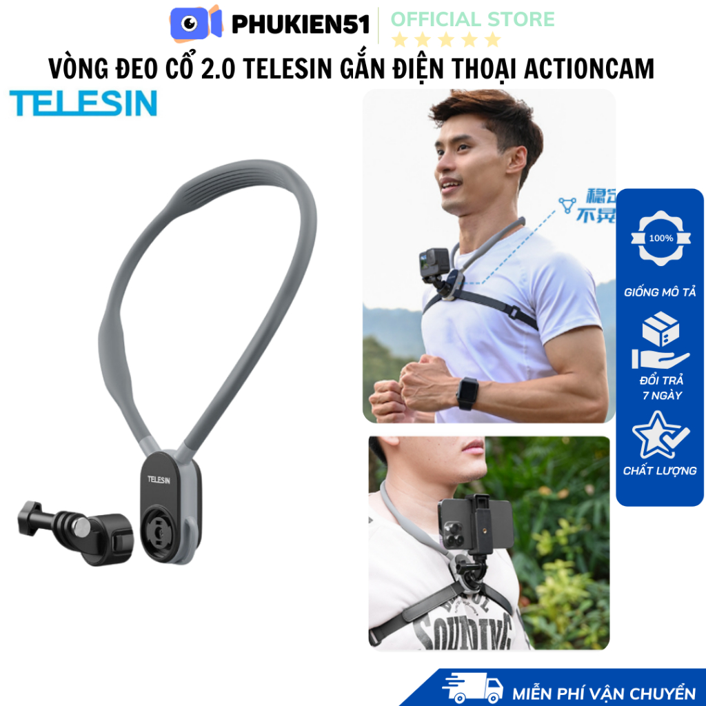 Vòng Silicon đeo cổ Telesin 2.0 gắn Điện Thoại, Gopro Insta360 Ace Pro ...