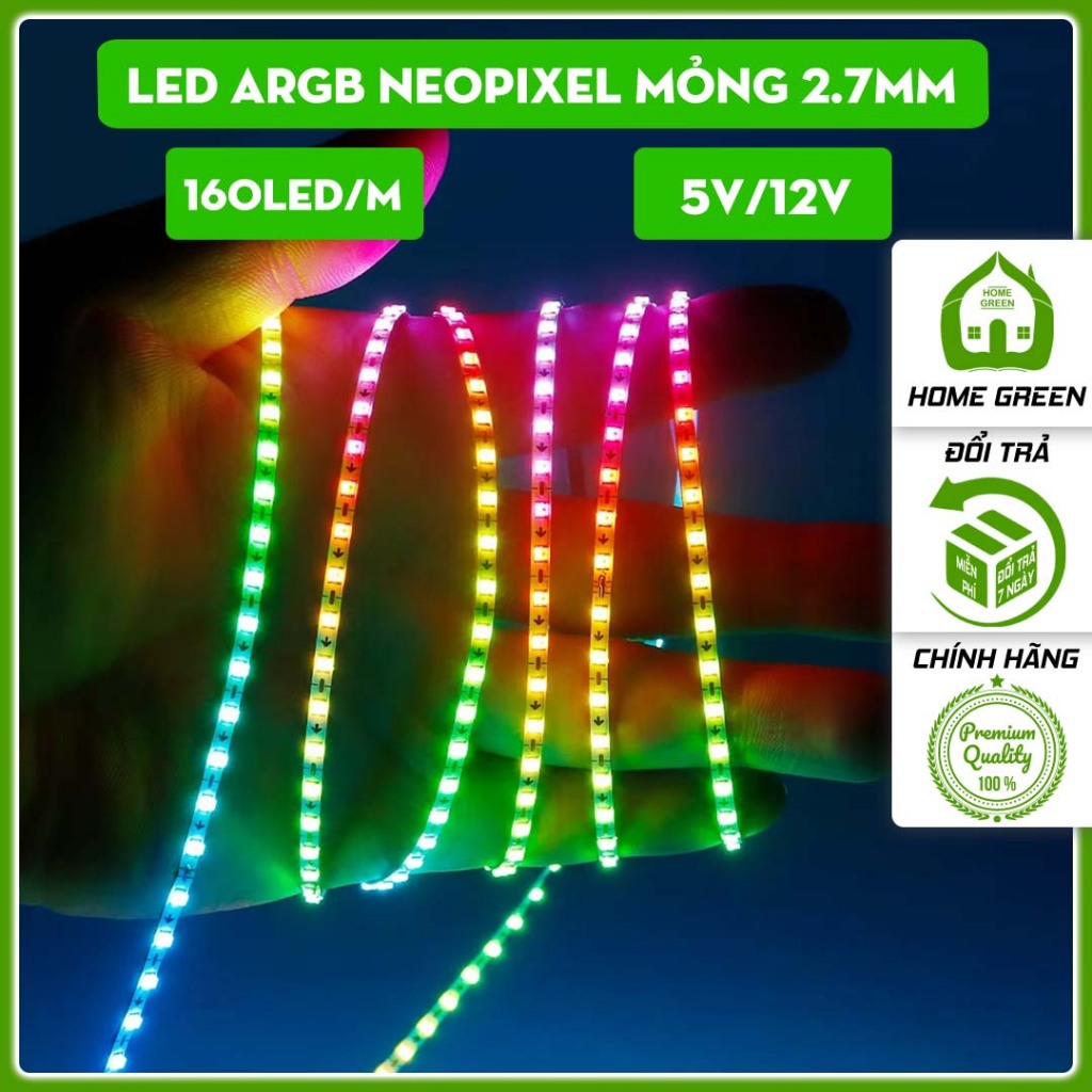 1 Mét Đèn led WS2812B Argb Neopixel mỏng 2.7MM 2020 160led/m 5v/12v ...