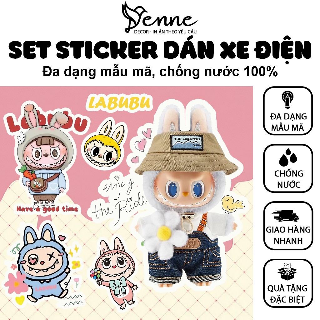 Combo tem Labubu dán xe điện, Set tem dán xe điện, Team dán xe điện, xe ...