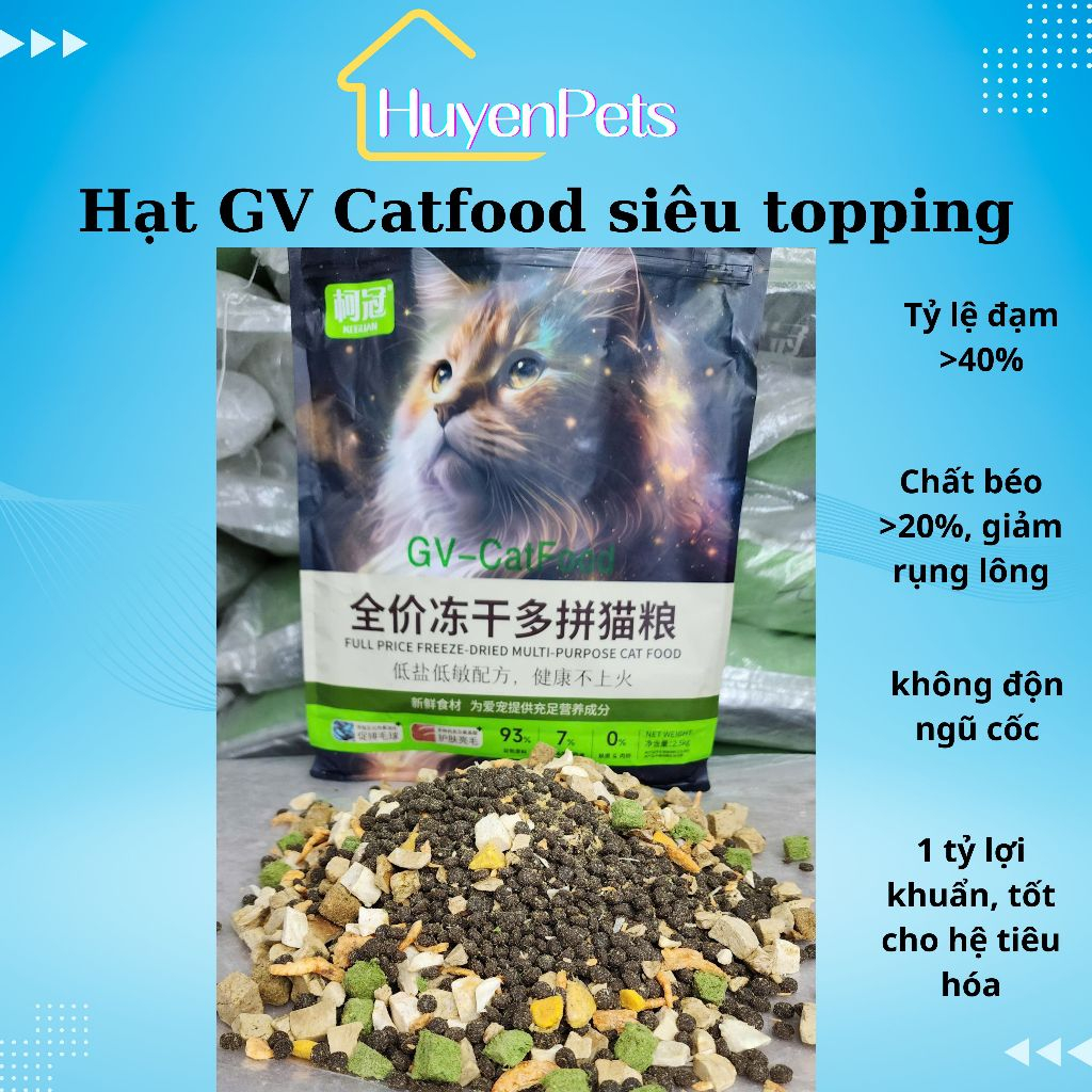 Hạt cho mèo GV siêu toping protein 42% cung cấp dinh dưỡng cho mèo mọi ...