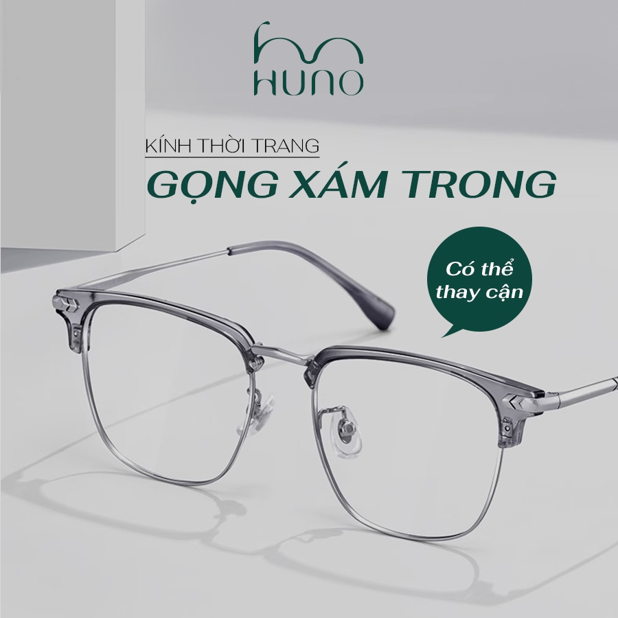 Gọng Kính NAM NỮ HUNO Kim Loại Cao Cấp thiết kế gọng vuông nửa gọng phù hợp mọi khuôn mặt chống ...