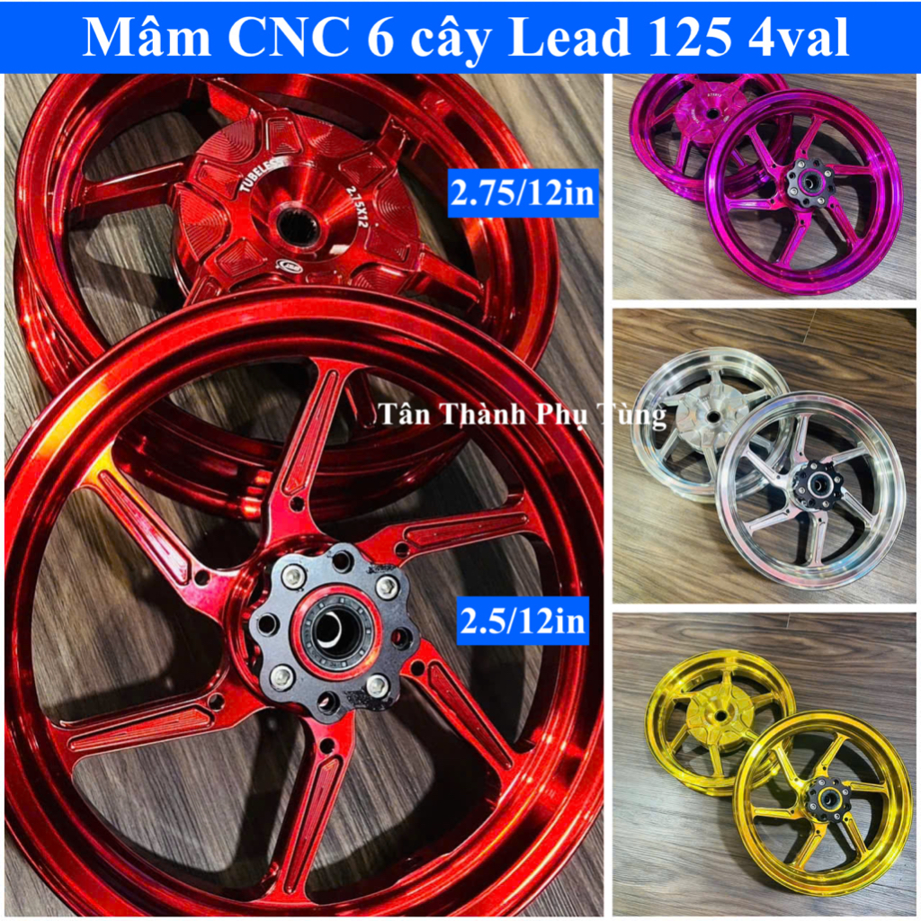 Mâm CNC 6 cây gắn xe Lead 125 4Val ( 2.75 - 2.5/12in ) | Shopee Việt Nam