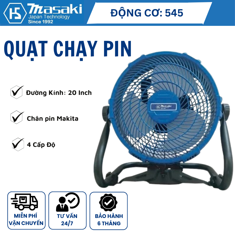 Quạt chạy pin MASAKI thiết kế nhỏ gọn chân phổ thông độ đường kính 20 ...