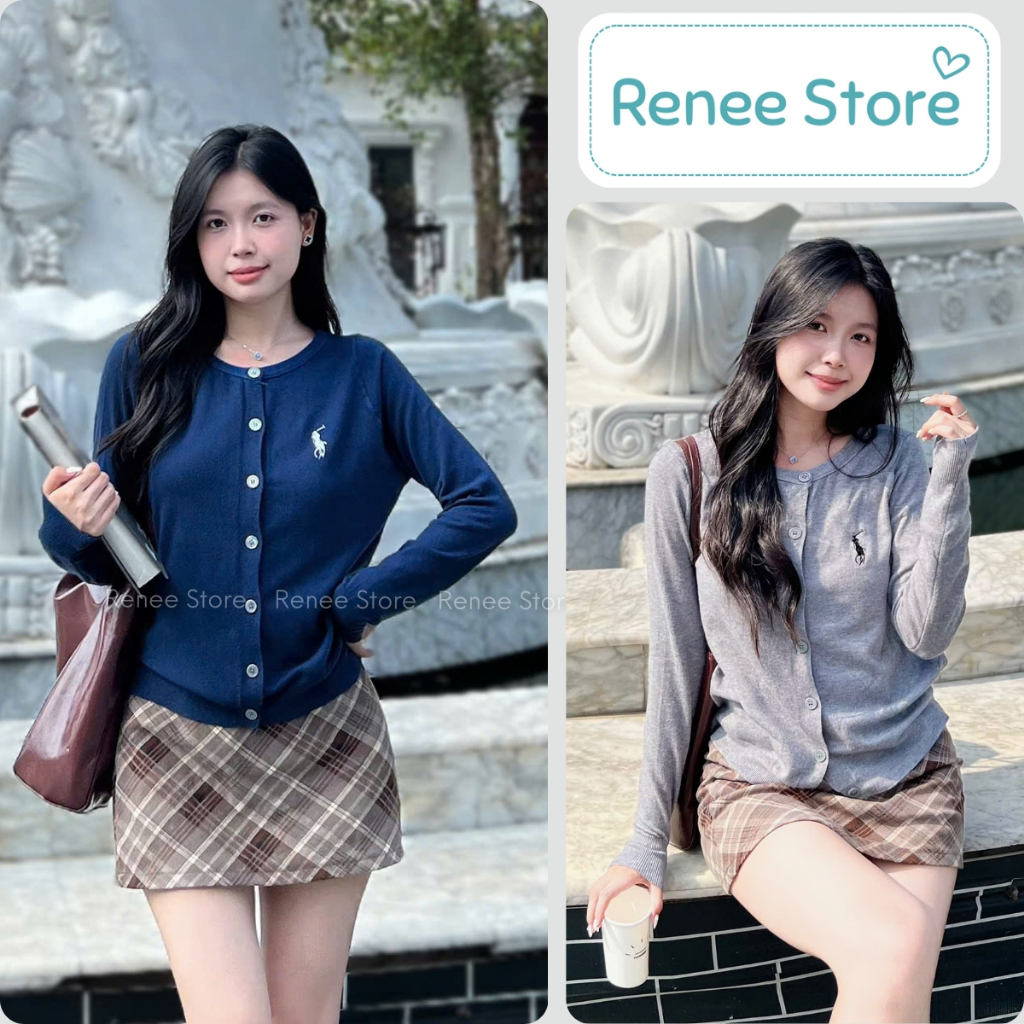 (ẢNH THẬT) Áo khoác len cardigan thêu ngựa, áo len tay dài cài cúc thêu hình Renee Store ...