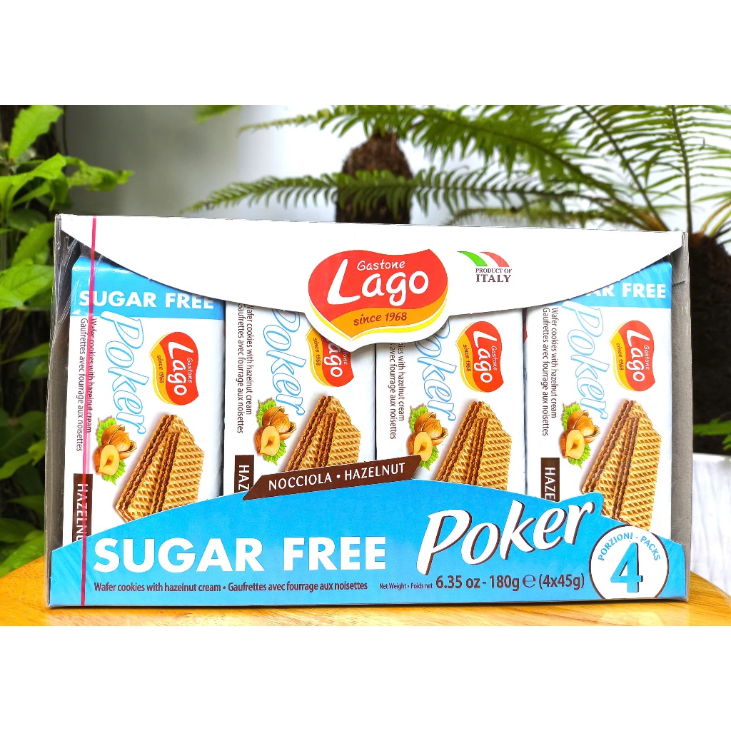 Bánh xốp ăn kiêng kem hạt dẻ Lago Poker Hazelnut Sugar Free 180g (4x45g ...
