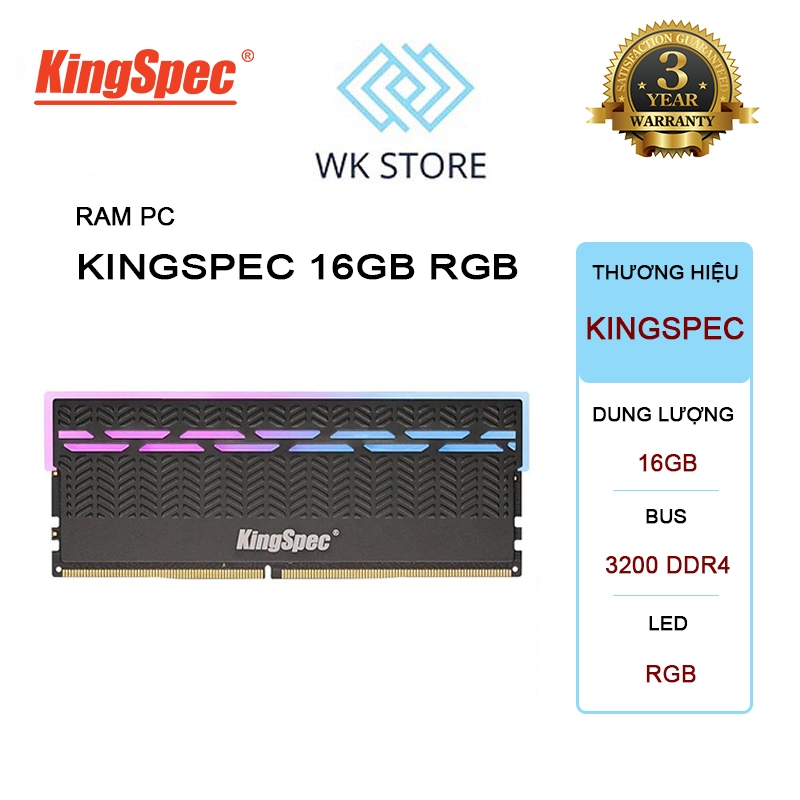 Ram PC Kingspec RGB | 16GBx1 | DDR4 | Bus 3200MHz | Black | Mới | Bảo ...