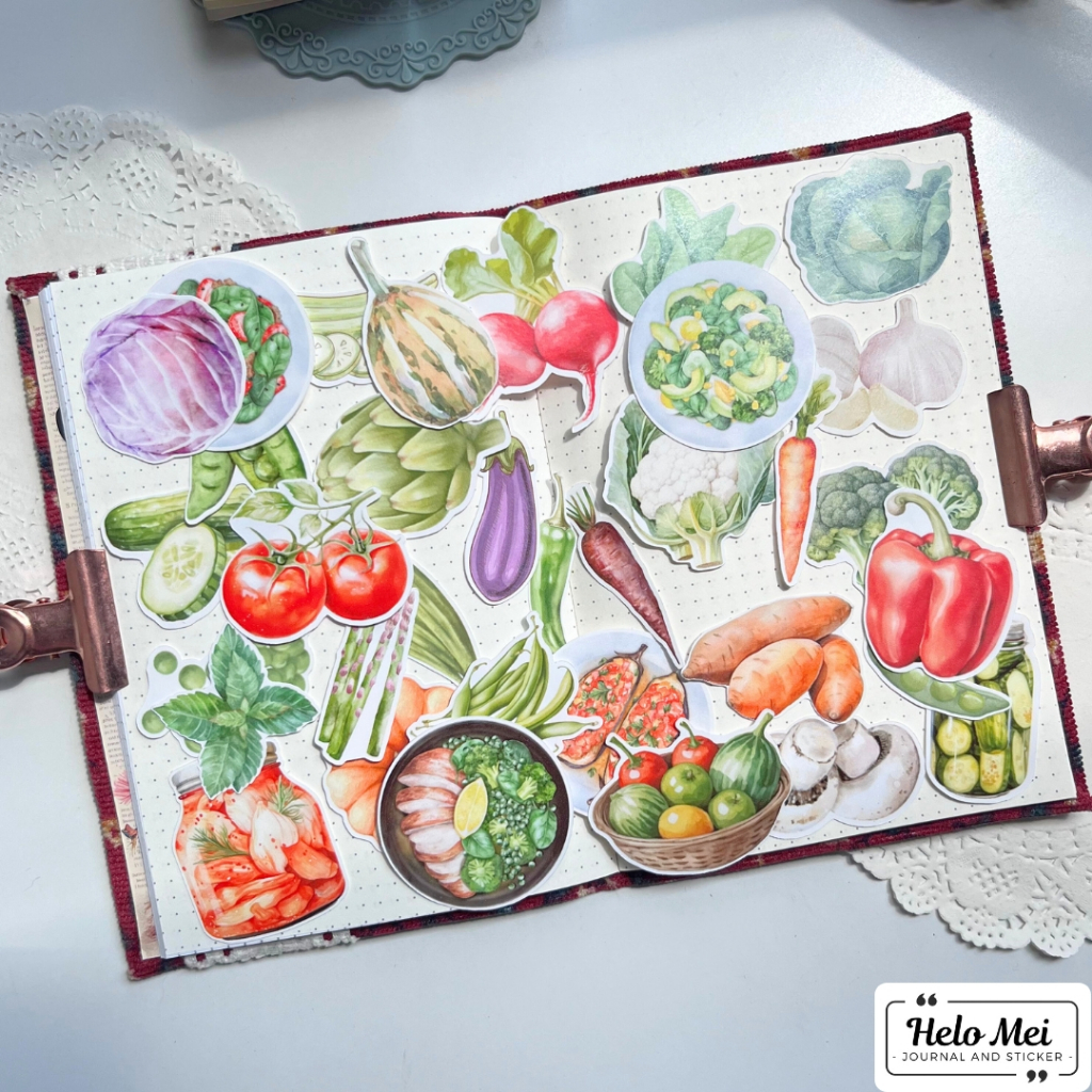 Bộ 34 hình dán sticker rau củ qủa trang trí sổ journal,bưu thiếp, thiệp ...