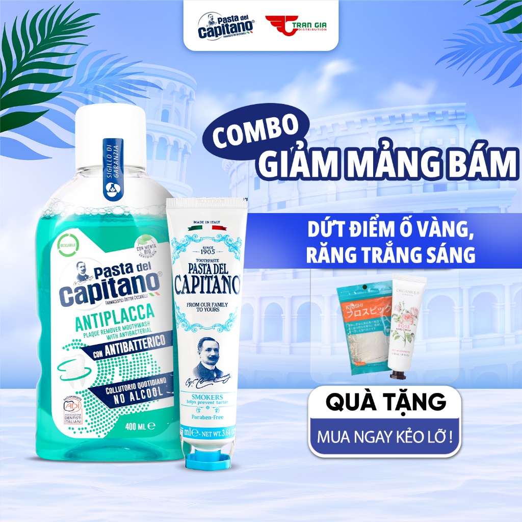 Combo Nước Súc Miệng Và Kem Đánh Răng Capitano Sạch Mảng Bám Giảm Viêm ...
