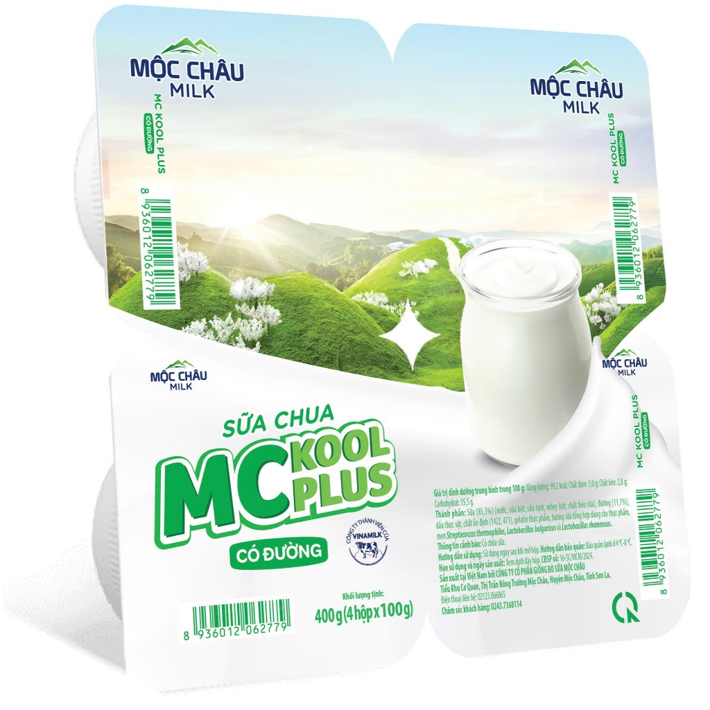 Lốc 4 hộp sữa chua MC Kool Plus có đường 100g Mộc Châu Milk | Shopee Việt Nam