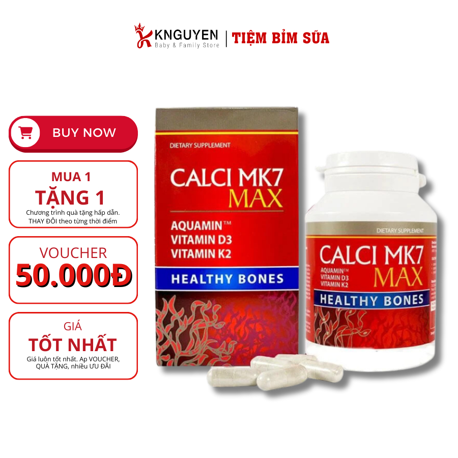 Calci MK7 Max - Viên uống bổ sung canxi tảo đỏ tự nhiên, vitamin D3 ...
