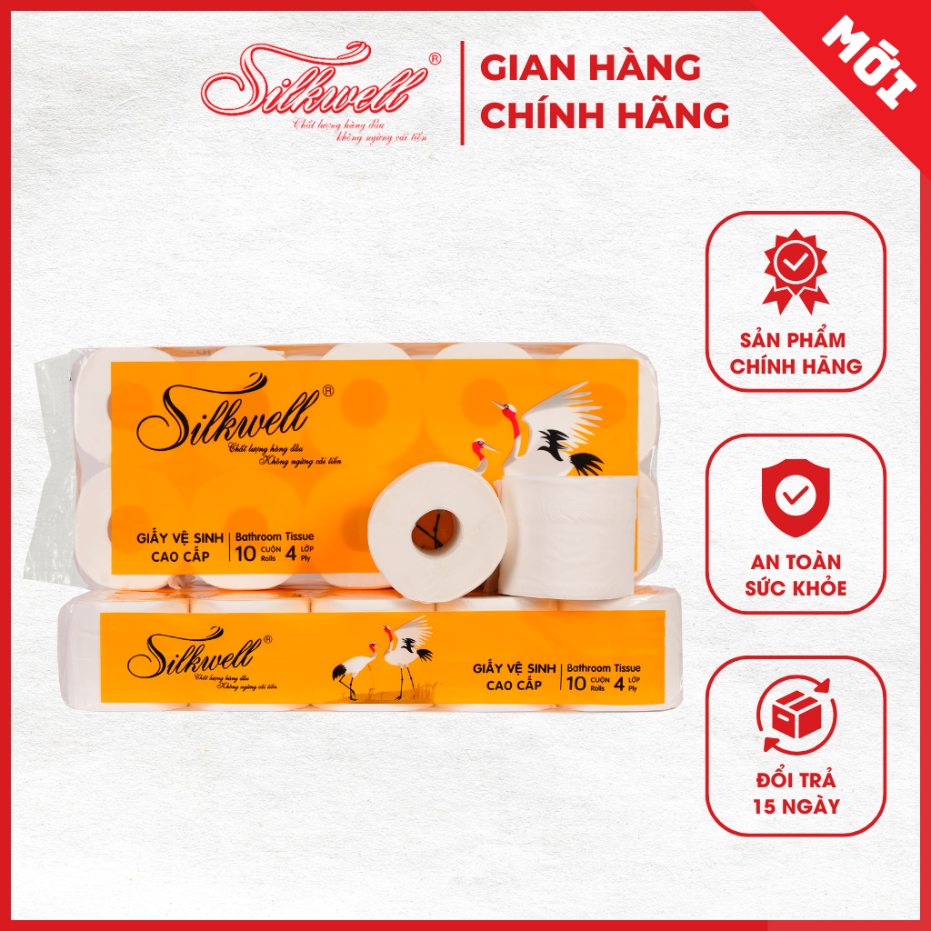 Giấy vệ sinh Silkwell Sếu có lõi 10 cuộn 4 lớp cao cấp chính hãng ...