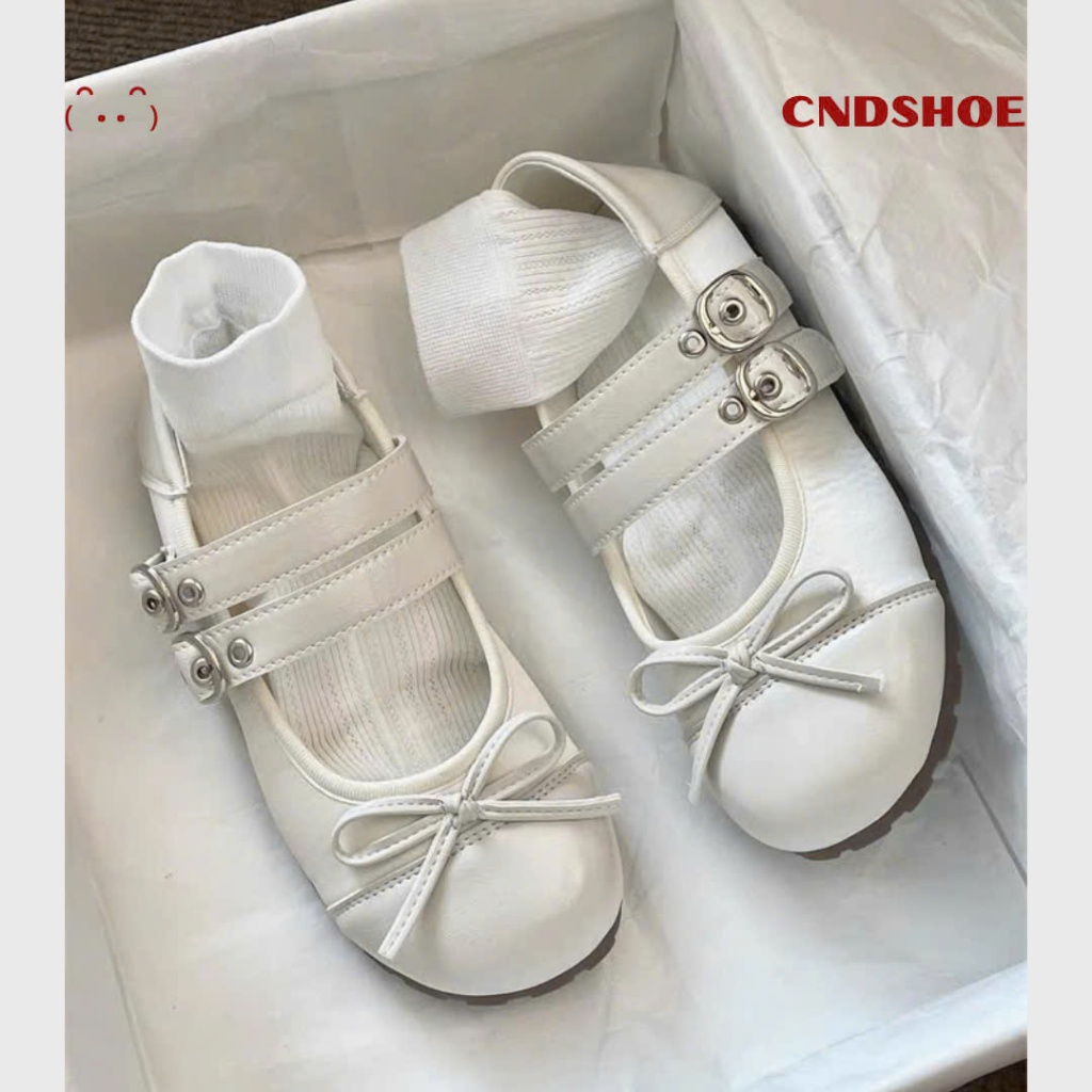 [BẢN XỊN] CNDSHOE Giày Búp Bê Nữ Đế Bằng Đính Nơ, Đế Bệt Chất Da Mềm Êm ...