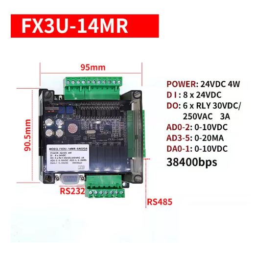 Bo mạch điều khiển công nghiệp PLC FX3U-14MR FX3U-14MT 8 Đầu vào 6 Đầu ...