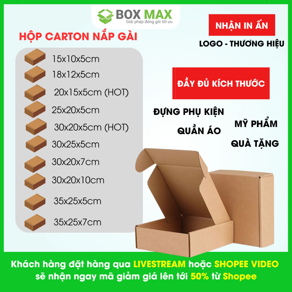 Combo 10 Hộp carton nắp gài nhiều kích thước đựng quần áo phụ kiện giá gốc tận xưởng - Boxmax ...